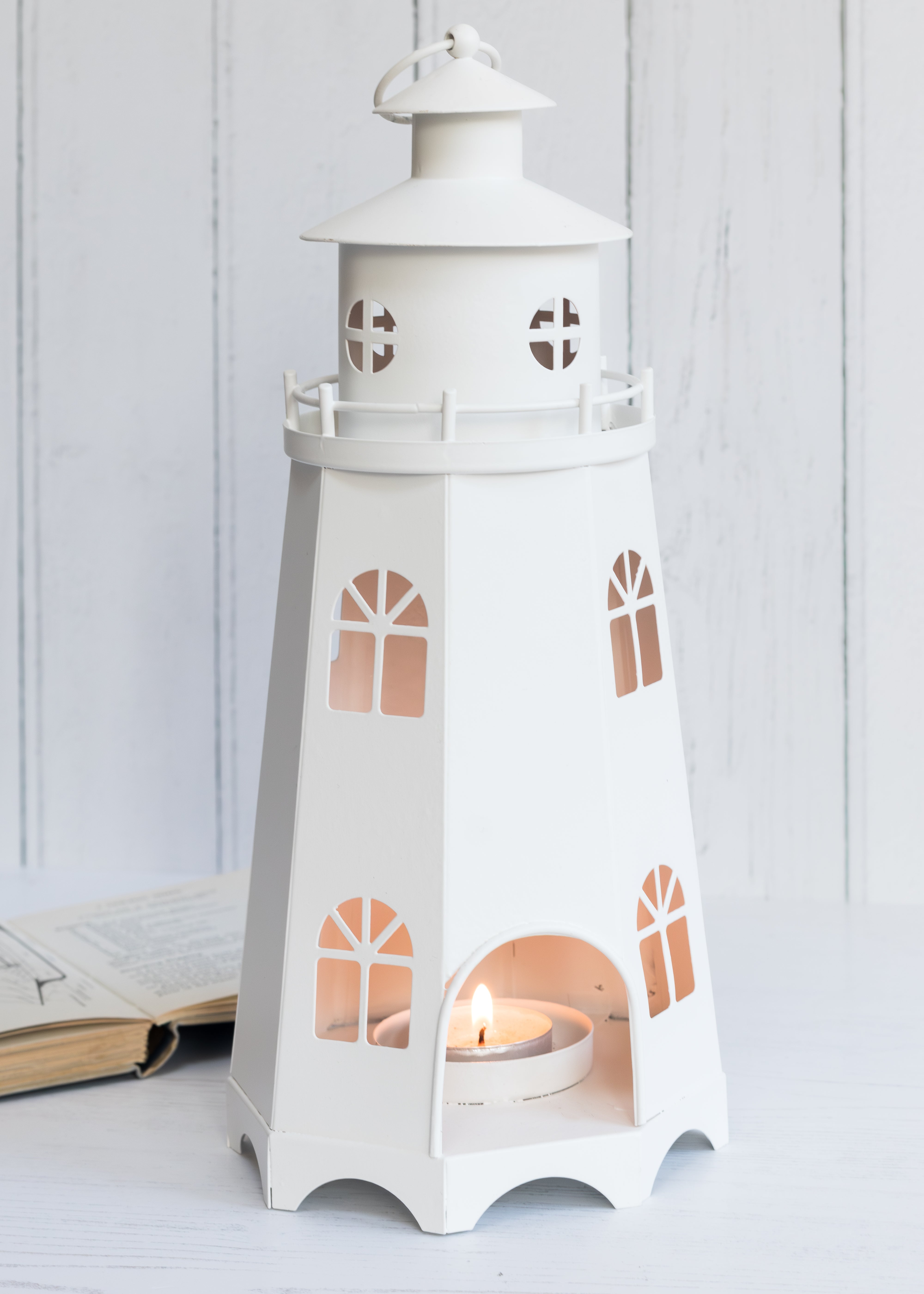 White Metal Lighthouse Lantern | Coastal Nautical Decor – Quayside Furniture