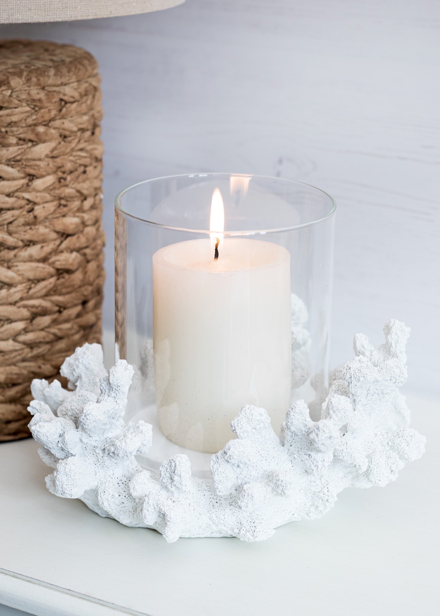 White Faux Coral Hurricane Candle Holder – Quayside Furniture